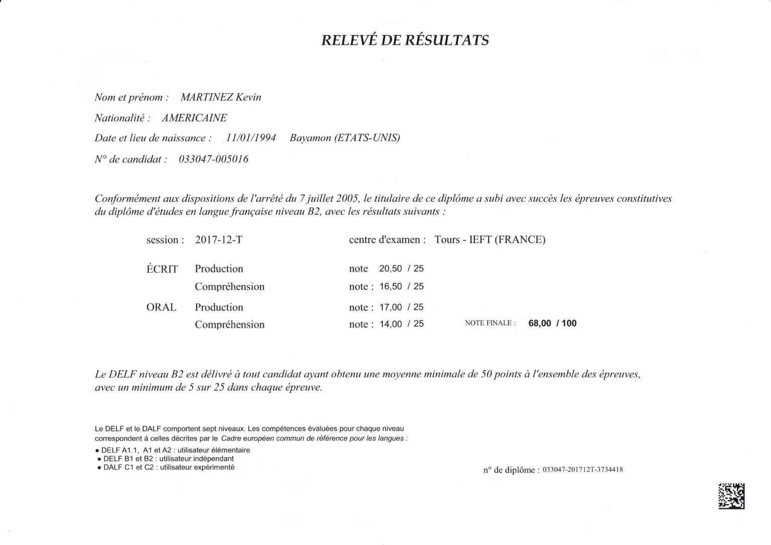 Téléchargez votre attestation de niveau de langue française B2 ...